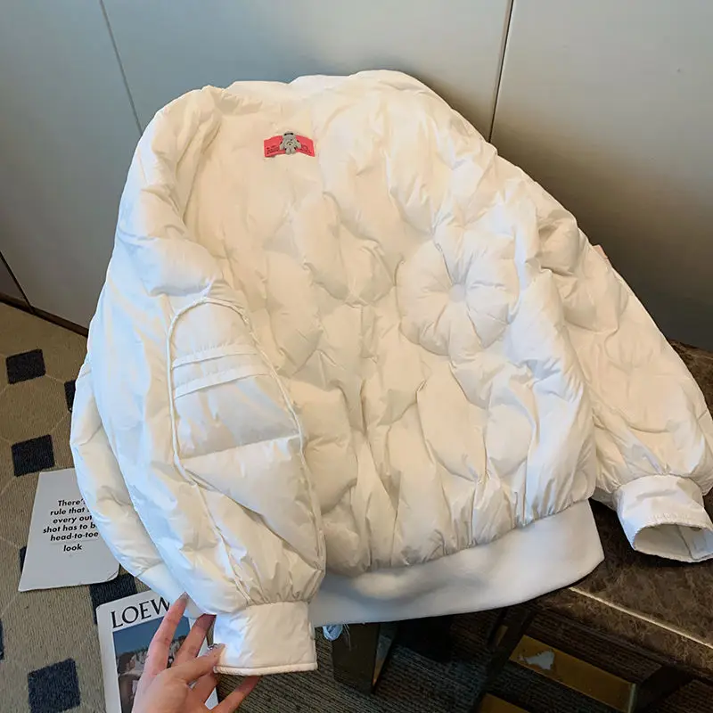 Ladies-Korean-Fashion-Rhombus-White-Cotton-Padded-Jackets-Overcoat ...