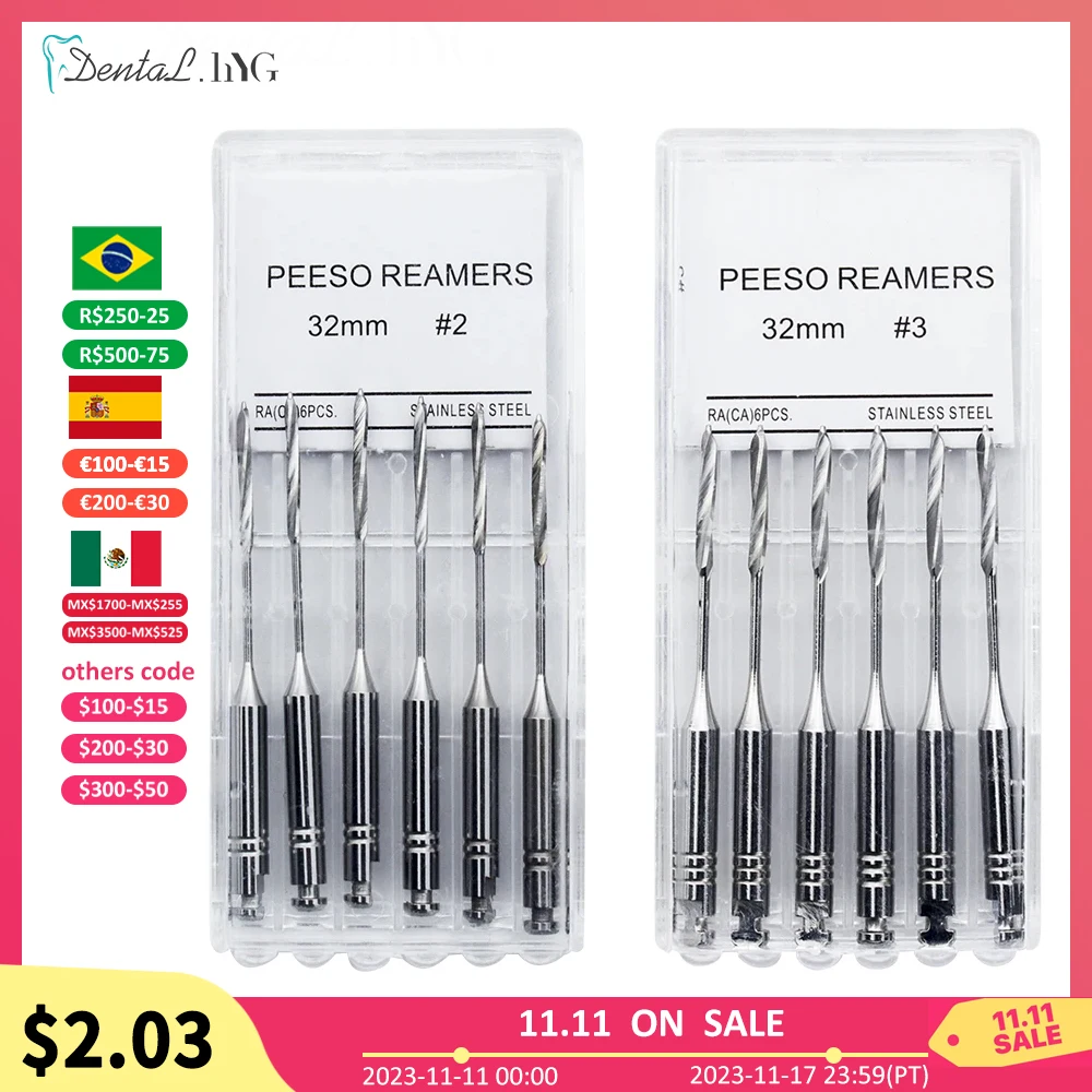 1-Pack-6pcs-Dental-Peeso-Reamer-32mm-Endodontic-Reamers-Drill-Burs ...