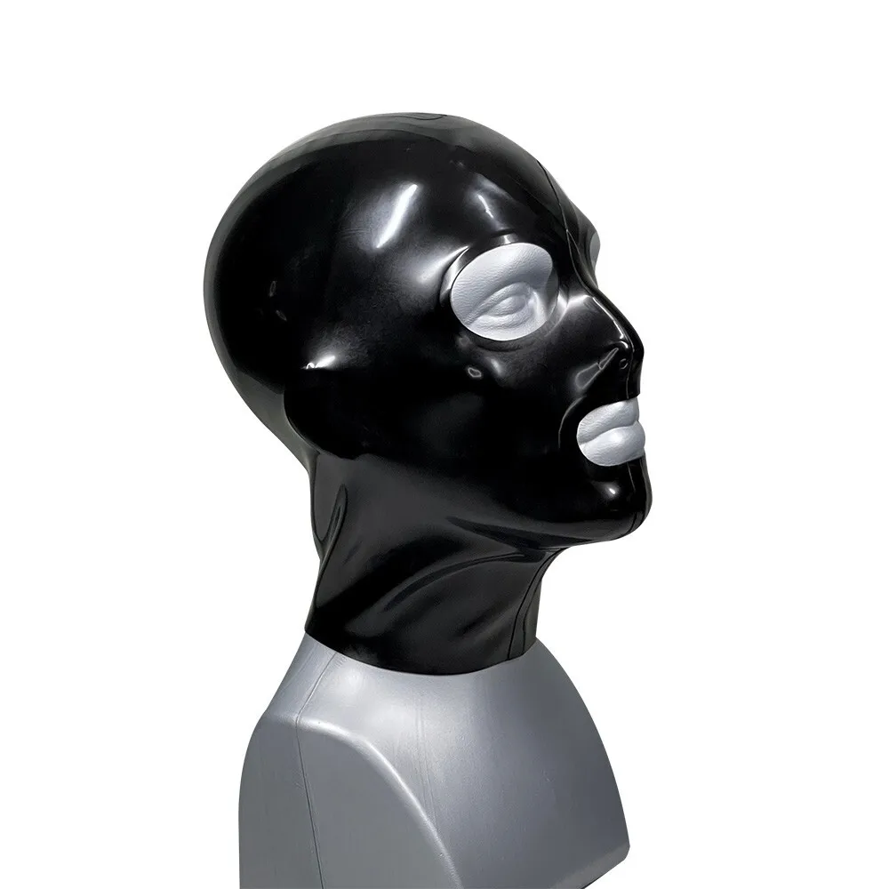 Mens Latex Rubber Hood Mask with Back Zipper Black Cosplay Party ...