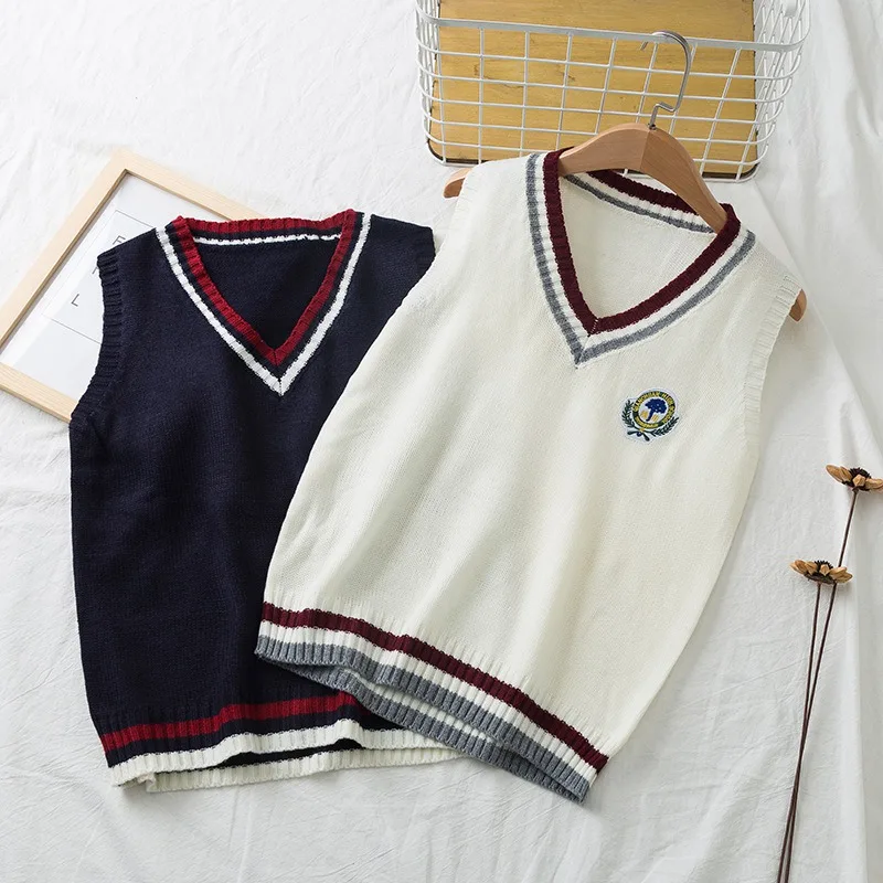 School-Uniform-Sweater-Vest-Pullover-Jk-Loose-Casual-Long-Sleeves ...