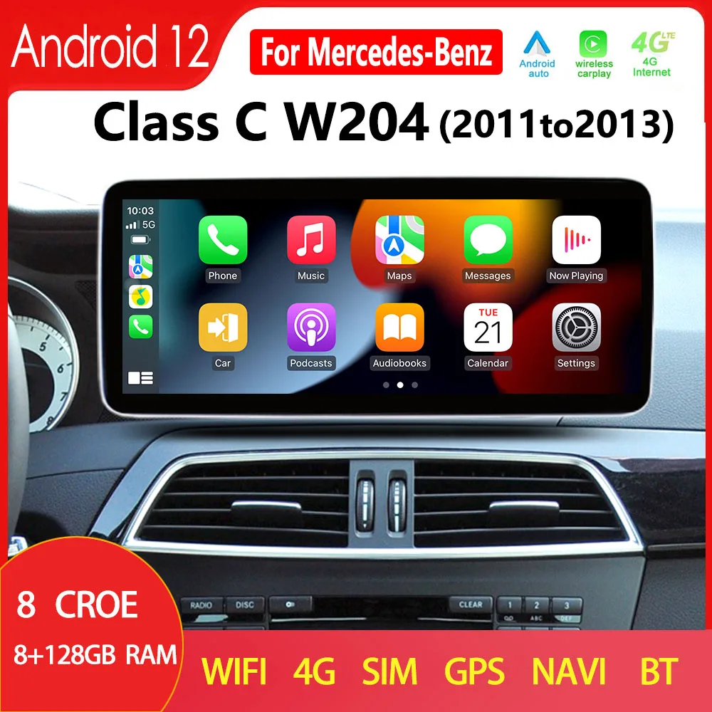 W204-Android-12-Wireless-CarPlay-For-Mercedes-Benz-C-Class-2011to2013 ...