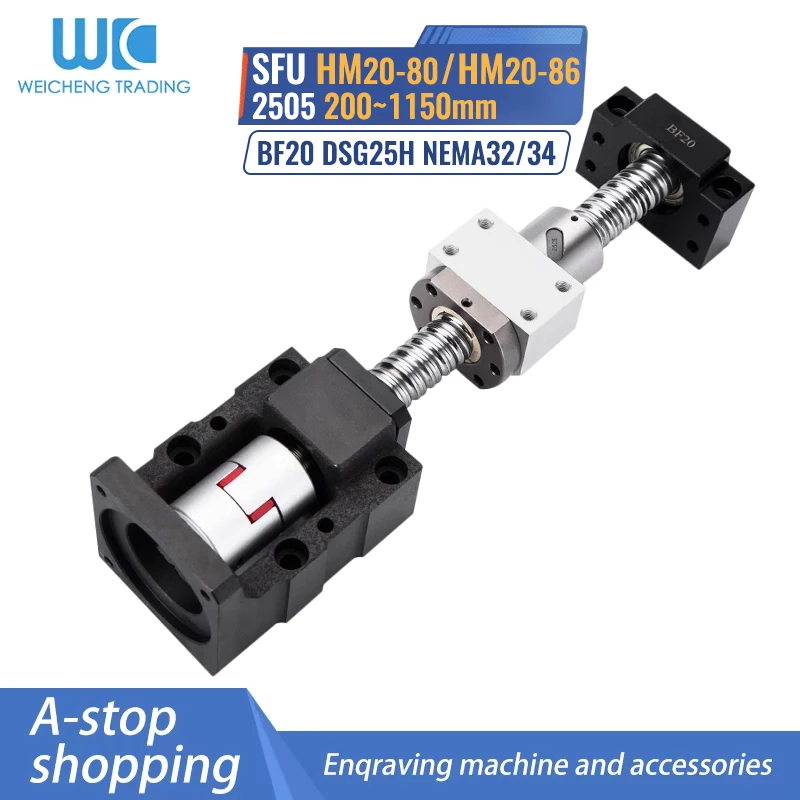 RM-25mm-BallScrew-SFU2505-ball-screw-200mm-1150mm-BF20-C7-HM20-80-HM20 ...