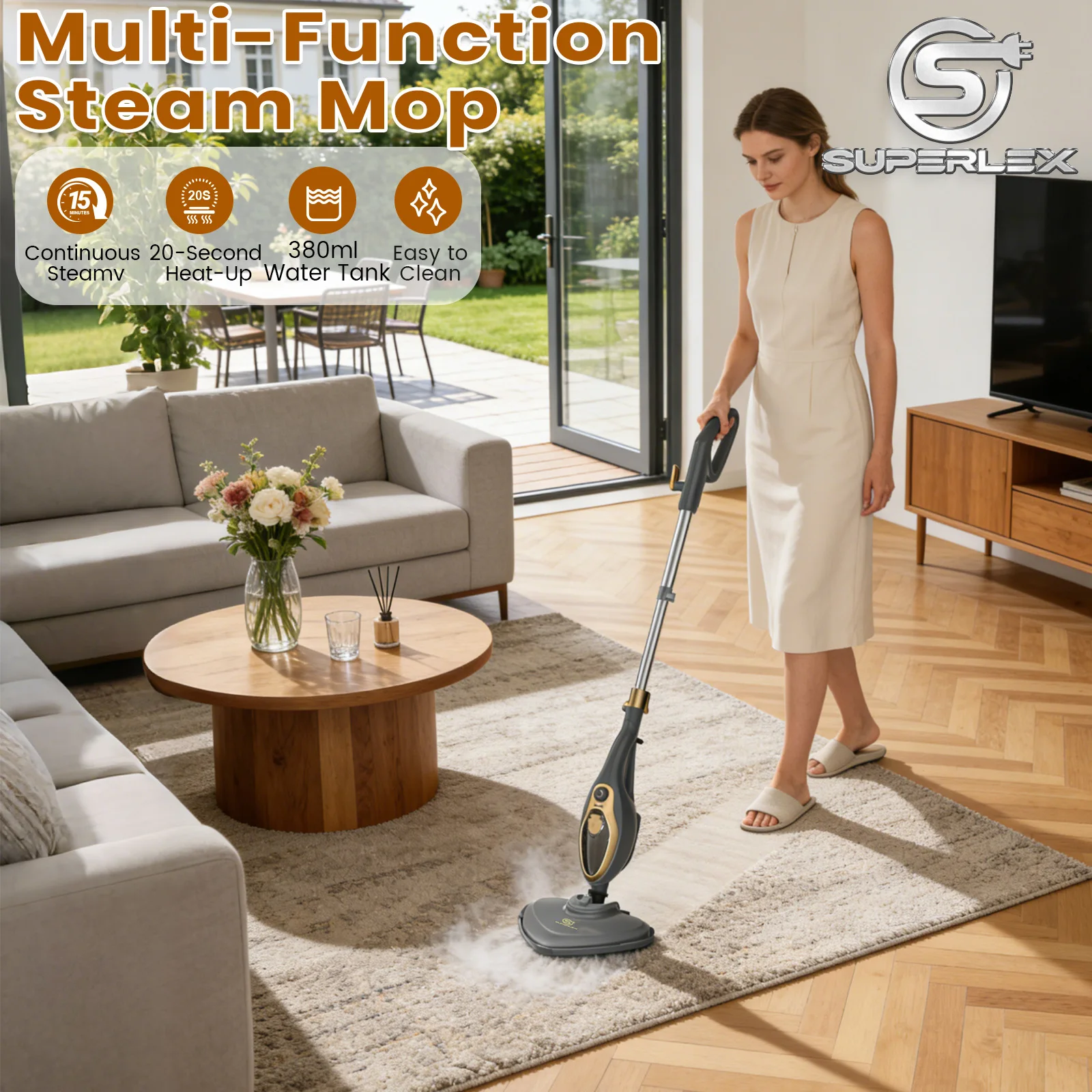 SUPERLEX 12 IN 1 Steam Mop 1500W Powerful Floor Steamer for Carpet ...