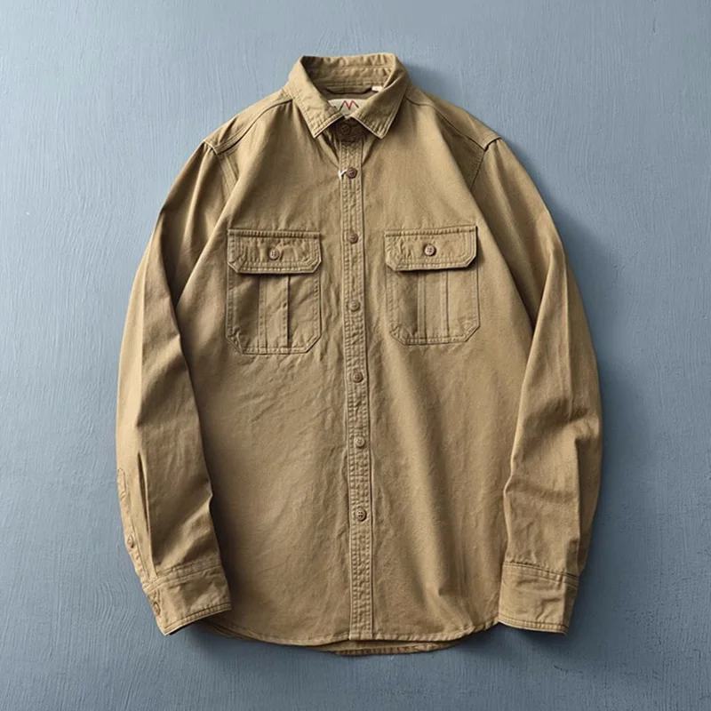 Retro-Heavyweight-Cotton-Men-s-Shirts-Long-Sleeve-Washed-Blouses ...