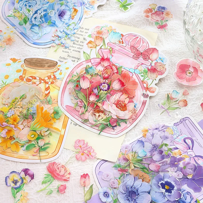 30pcs Romantic Flower Decorative Stickers Pack Vintage Material Craft ...