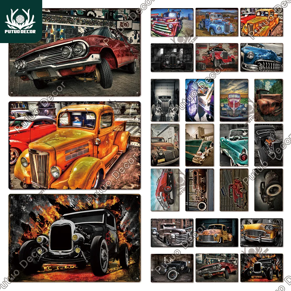 Putuo Decor Classic Cars Retro Plaque Metal Plate Vintage Tin Sign for ...