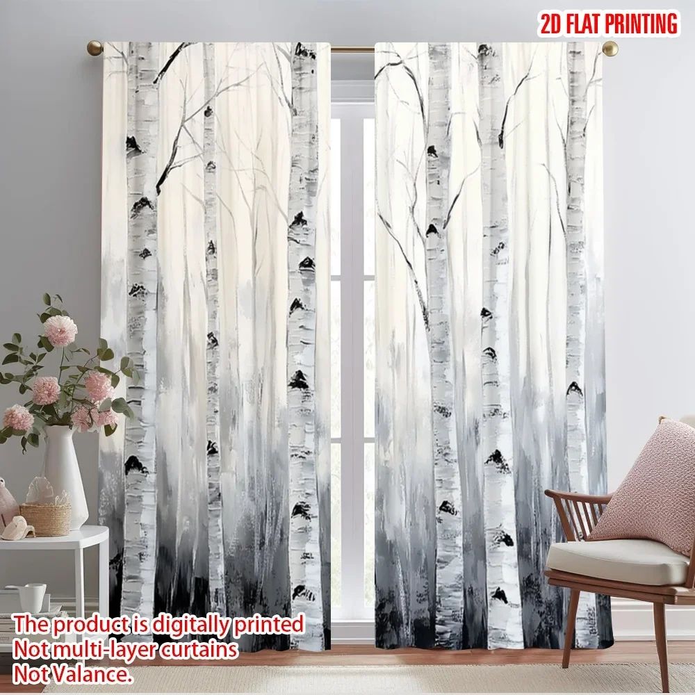 2pcs,2D plane printing Window Curtain Birch Serenity Versatile ...