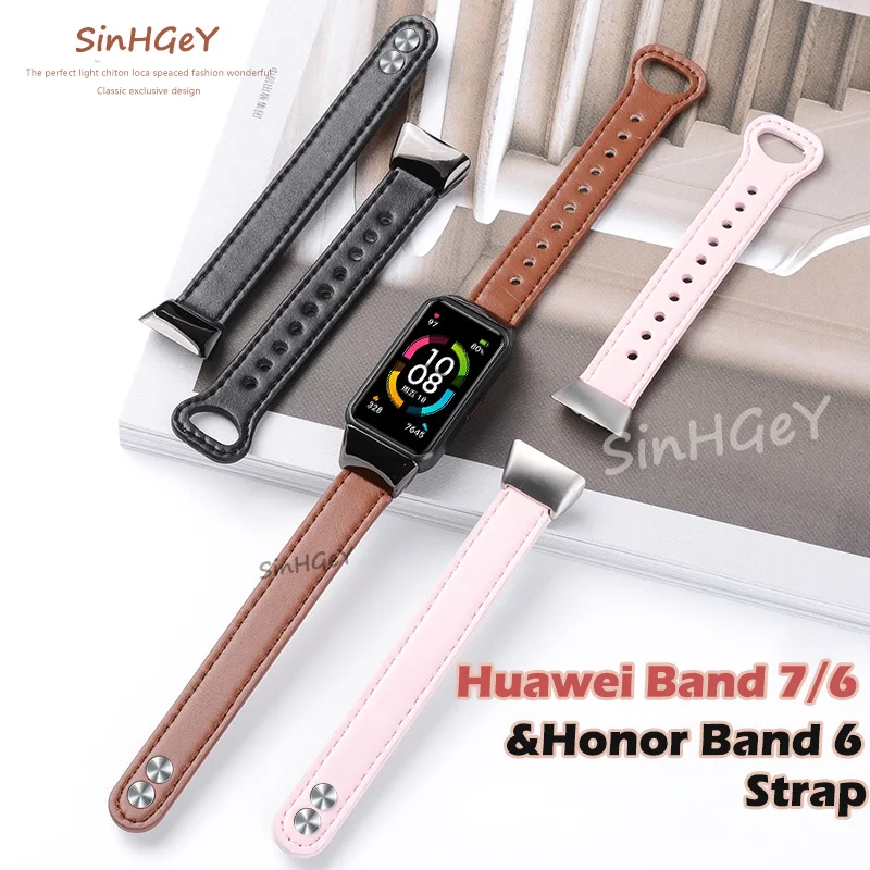 Leather-Strap-For-Huawei-Band-7-6-Strap-Leather-Replacement-Wristband ...