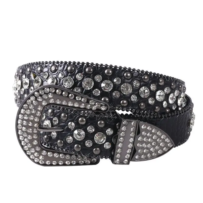 Diamond-Belts-for-Men-Fashion-White-Crystal-Stud-Decoration-Black-PU ...