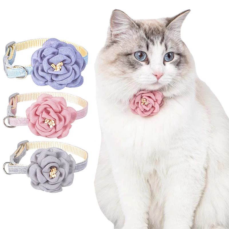 Cat-Collar-With-Flower-Adjustable-Buckle-Pet-Camellia-Collar-For-Small ...