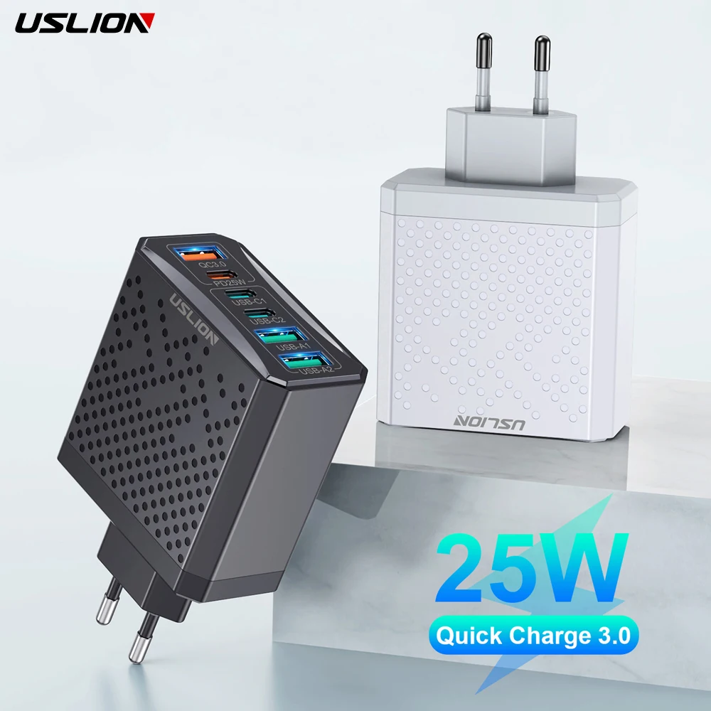 USLION-6-in-1-Quick-Charger-USB-Type-C-Charger-25W-QC3-0-Quick-Charge ...