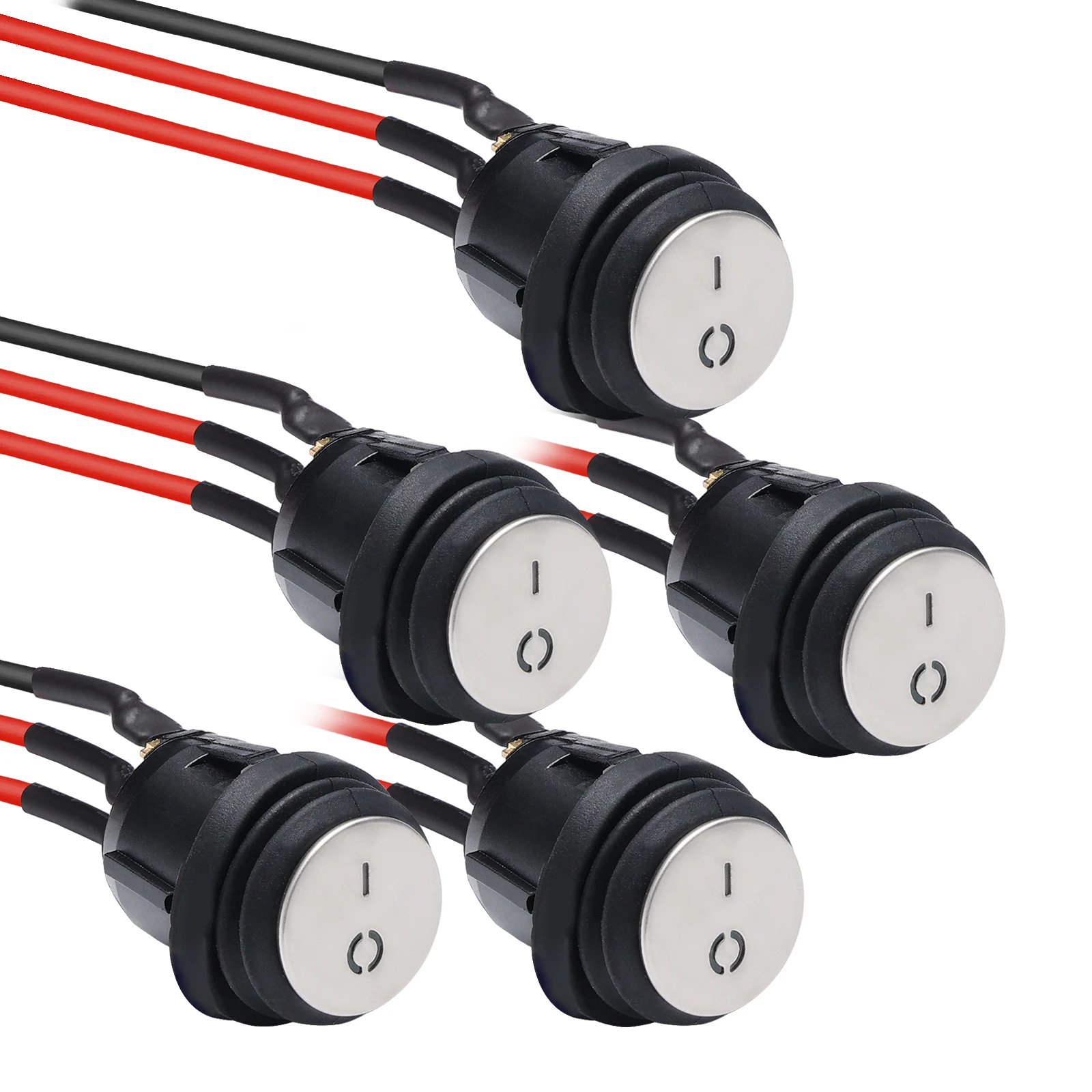 APIELE 5Pcs Waterproof Round Rocker Toggle Switch Stainless Steel Surface 20CM Pre Wired 2 ...