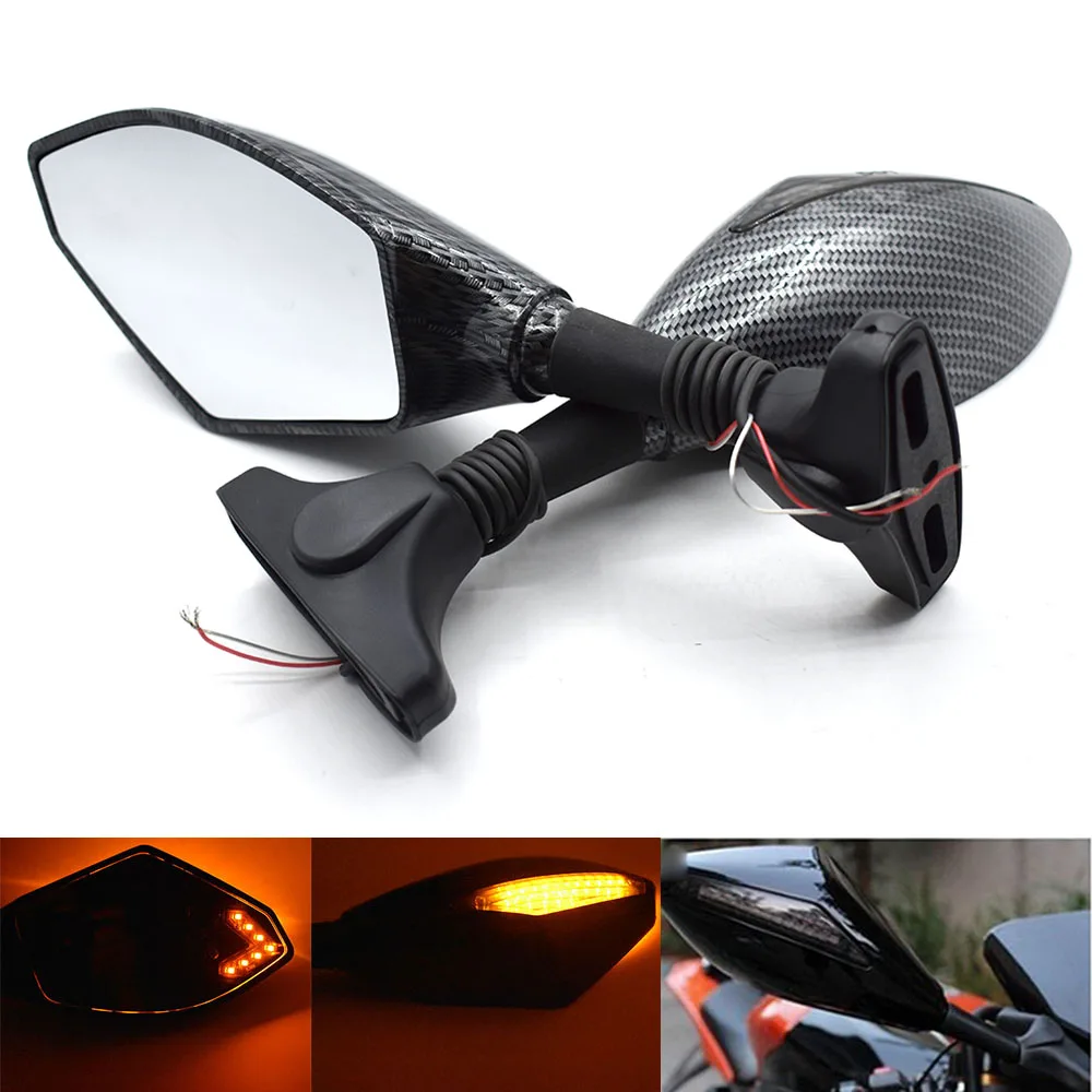 Universal Motorcycle Rearview Mirror with/LED Turn Signal For Kawasaki ...