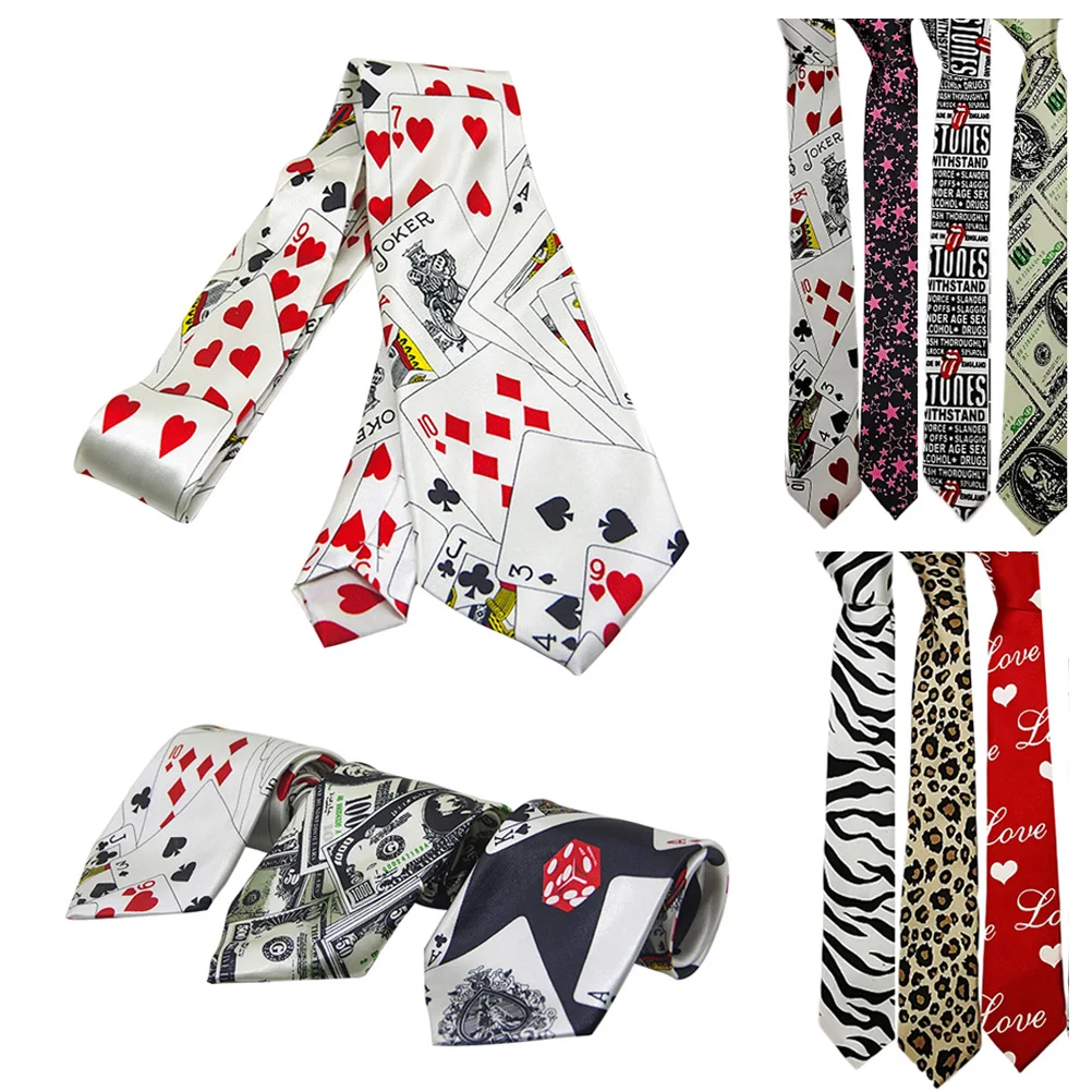 Men-s-Slim-Playing-Cards-Tie-Poker-Dice-Leopard-Print-Necktie-Party-Pub ...