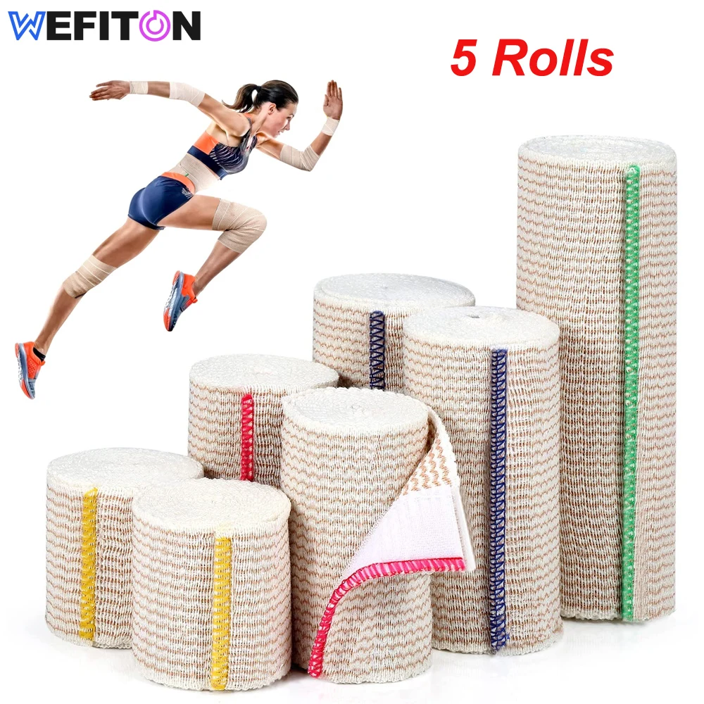 5-Rolls-Elastic-Bandage-Wrap-Compression-Bandage-with-Self-Closure-and ...