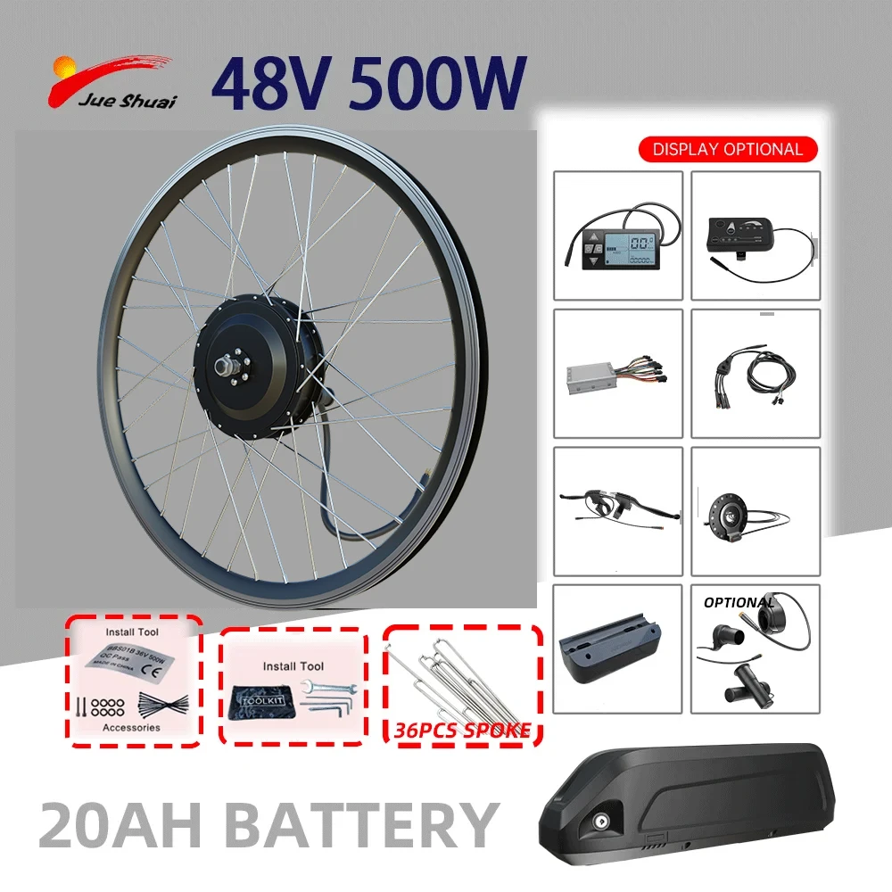 Electric-Bike-Conversion-Kit-with-Battery-48V-24Ah-48V-500W-Front-Wheel ...