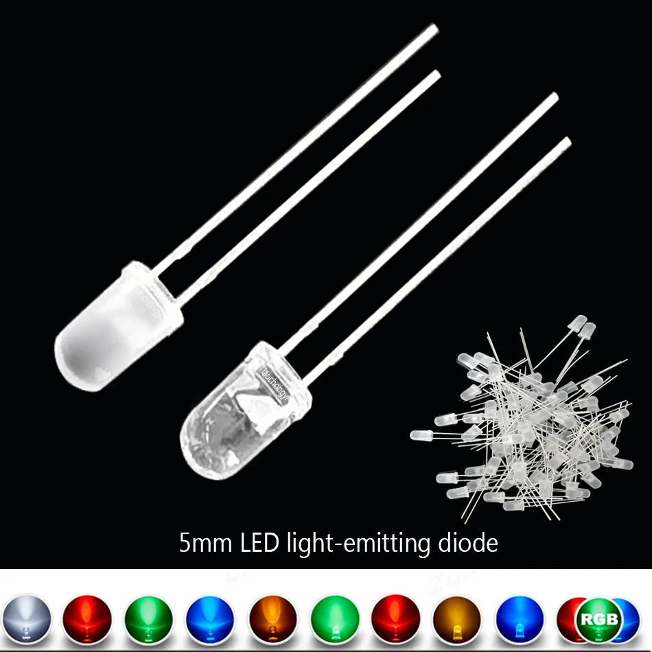50PCS-5mm-Round-LED-LED-Emitting-Diode-2Pin-Transparent-Diffused-LED ...