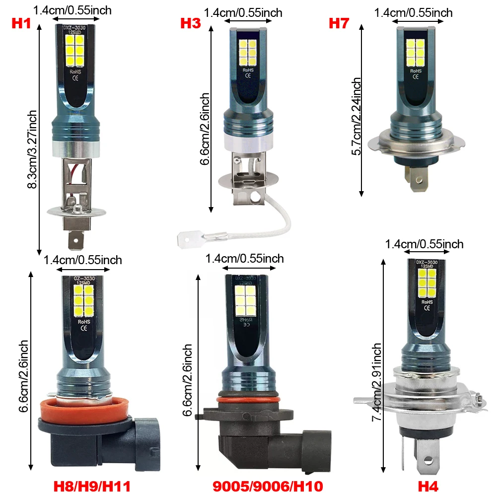1/2 pièces 12000LM 6000K 12V lampe à LED pour véhicule H3 H4 H7 H8 H9 ...