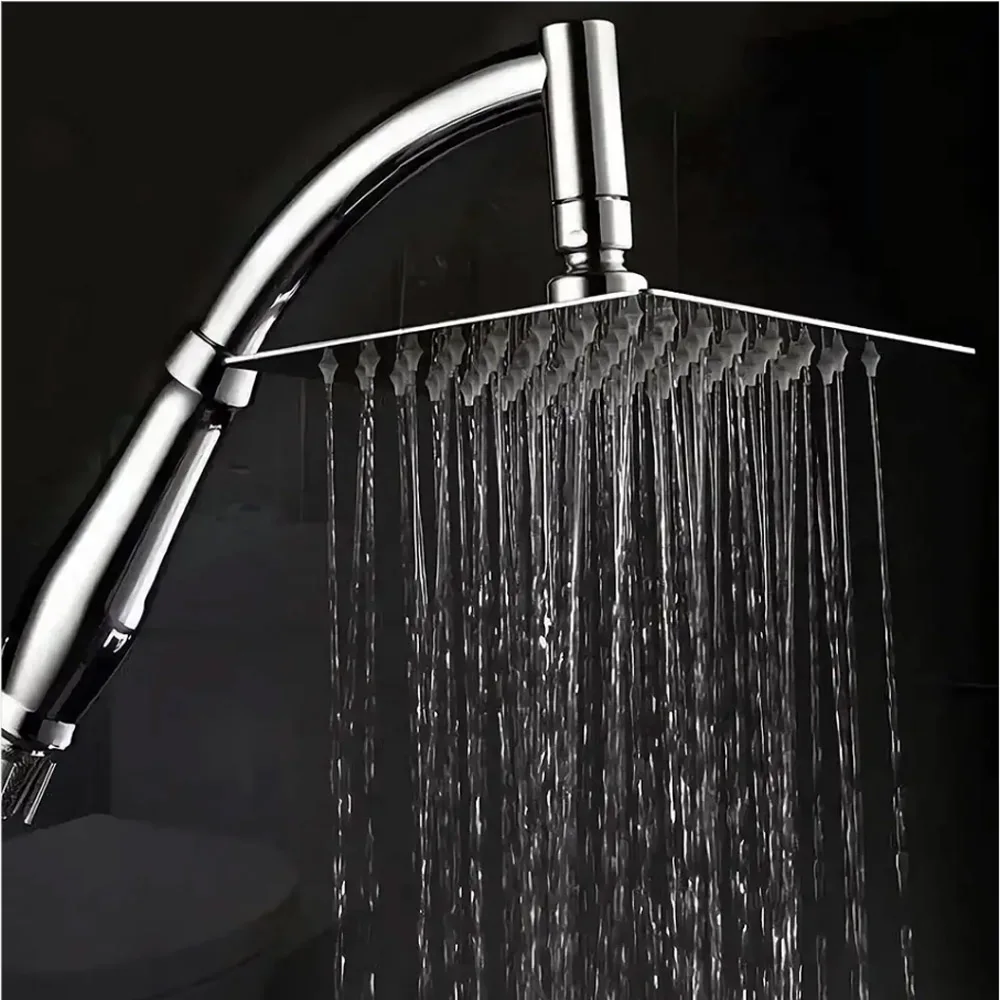 Chrome 8 Inch High Pressure Square Shower Head Set With Holder And Hose ...