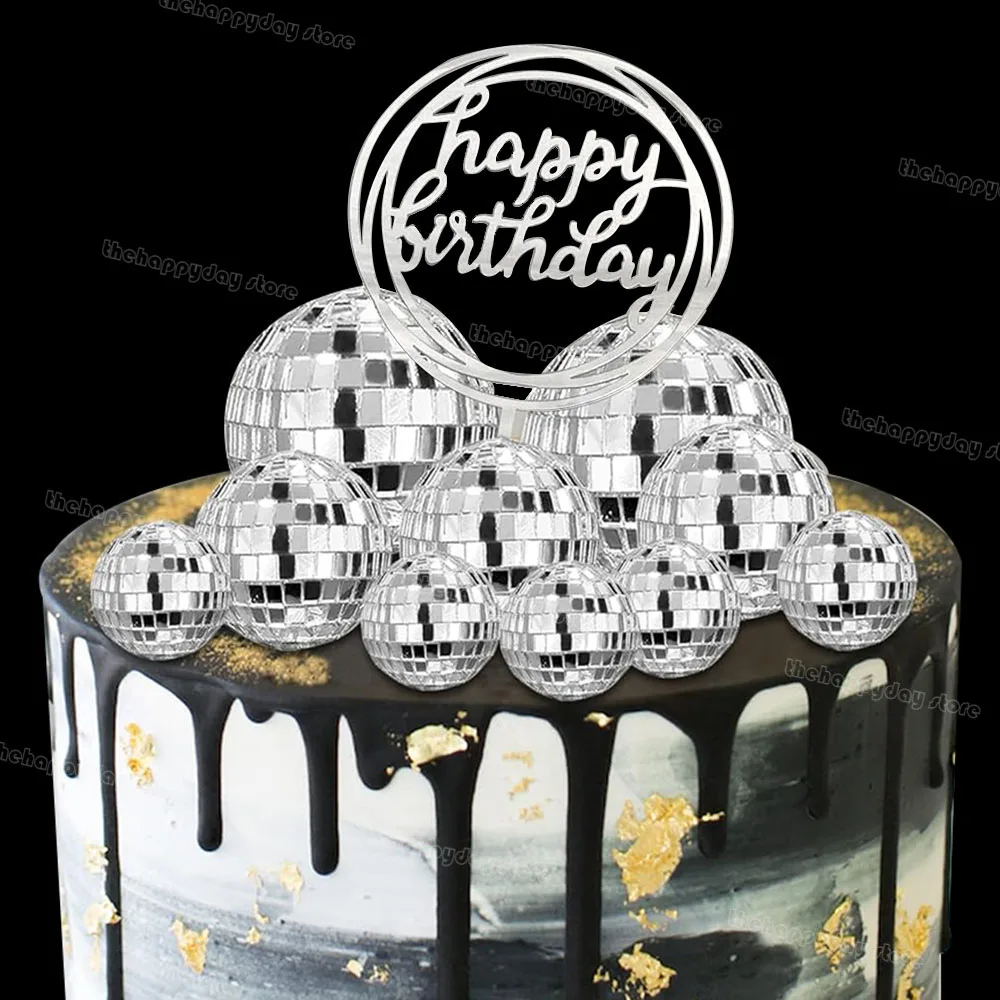 1Set-Disco-Balls-Cake-Toppers-Mirror-Ball-Acrylic-Happy-Birthday-Cake ...