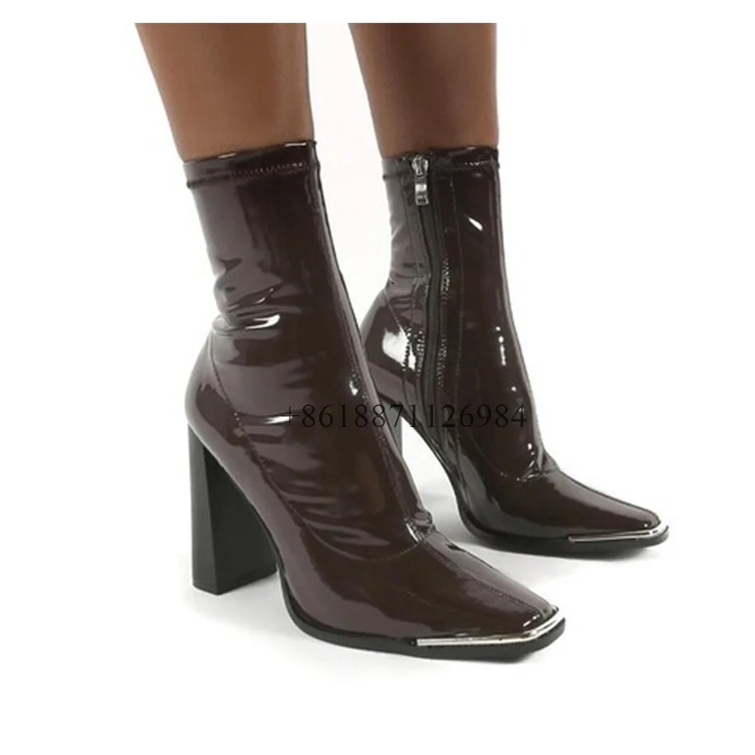 Patent-Leather-Soild-Metal-Square-Toe-Mid-Calf-Women-Boots-Chunky-High ...