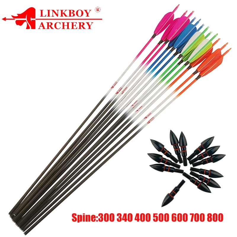 12PCS-Linkboy-Archery-Carbon-Arrow-5inch-Turkey-Feather-ID6-2mm-Spine ...