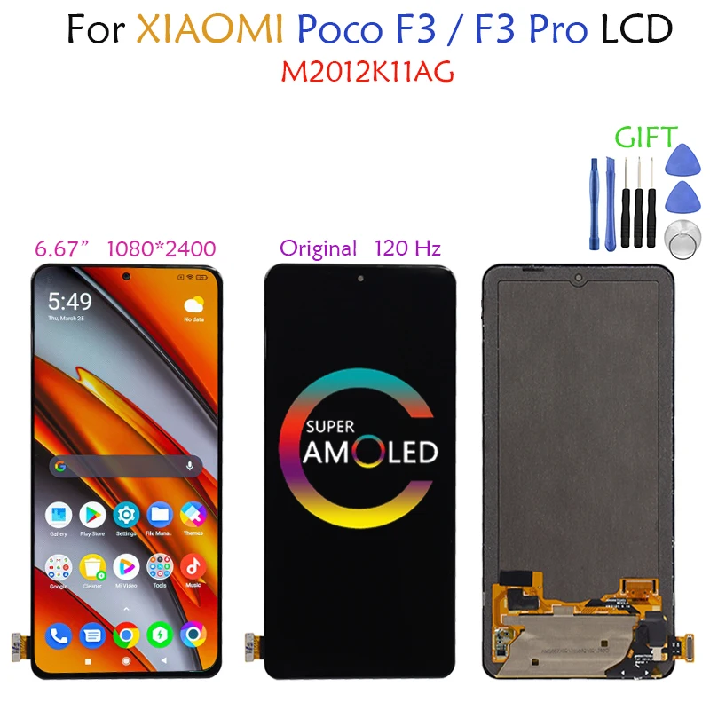 Xiaomi Poco F3 / F3 Pro M2012K11AG Pantalla lcd 디스플레이 터치 스크린 디지타이저 어셈블리 수리 교체 용 오리지널 AMOLED ...