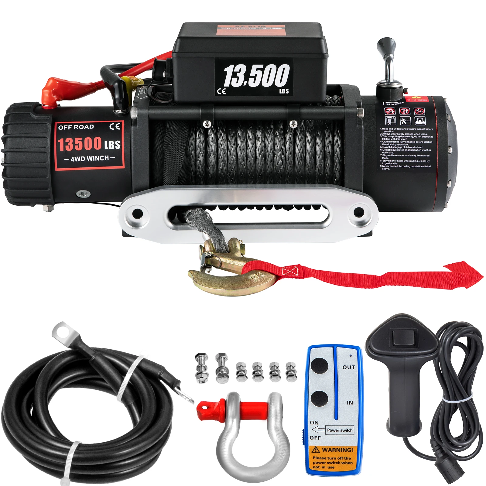 VEVOR-13500-LBS-12V-Electric-Winch-Synthetic-Tow-Rope-Winch-27M-92FT ...