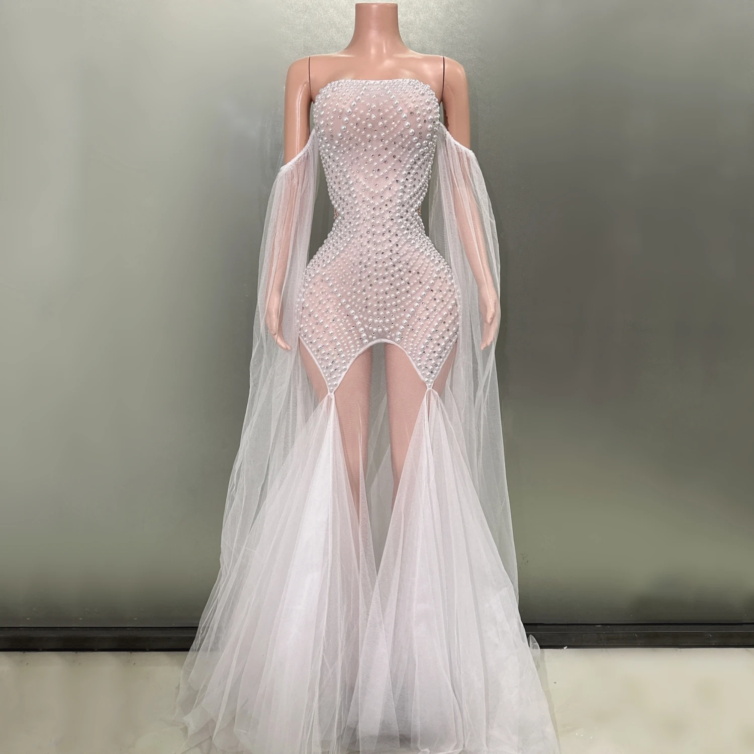 Luxury-Pearls-Strapless-Sexy-See-Through-Birthday-Evening-Party-Dress ...