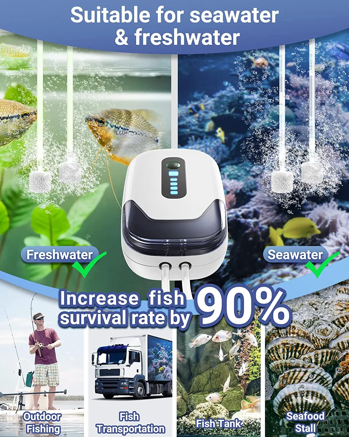 Aquarium Oxygen Air Pump 6000mAh For Aquarium Outdoor Portable Aquarium ...