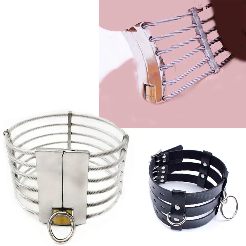 Stainless Steel/Faux Leather Neck Collar Wires Choker Restraint ...
