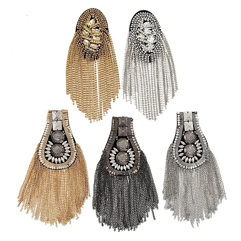 Hand Beaded British Retro Punk Style Metal Fringe Epaulette Costume ...