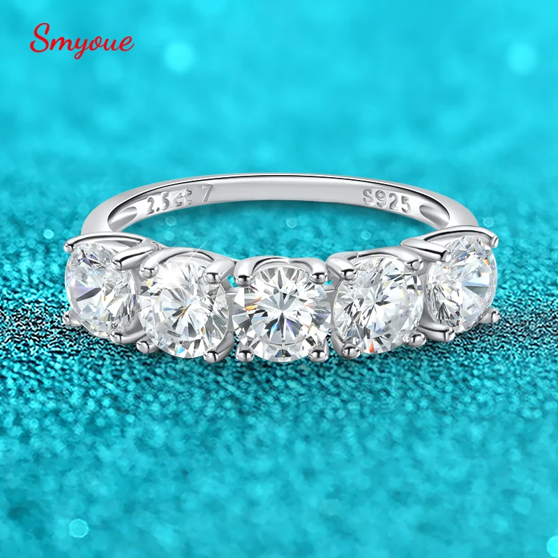 Smyoue 2.5/5CTTW D Color Genuine Moissanite Rings for Women 5 Gemstone ...