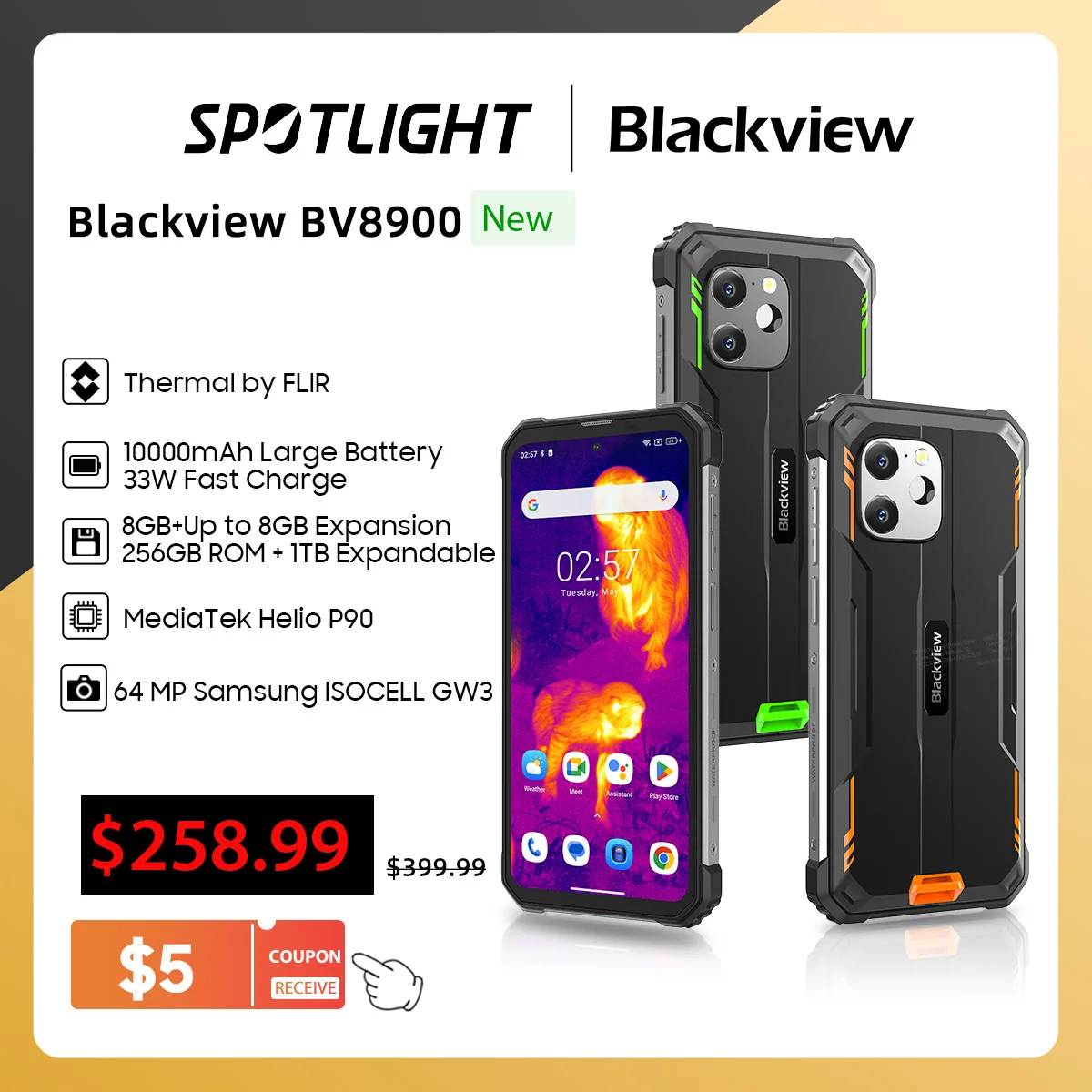 Blackview BV8900 Rugged Smartphone , Android 13 2.4K Display,16GB+ 256GB Helio P90 Mobile Phone ...