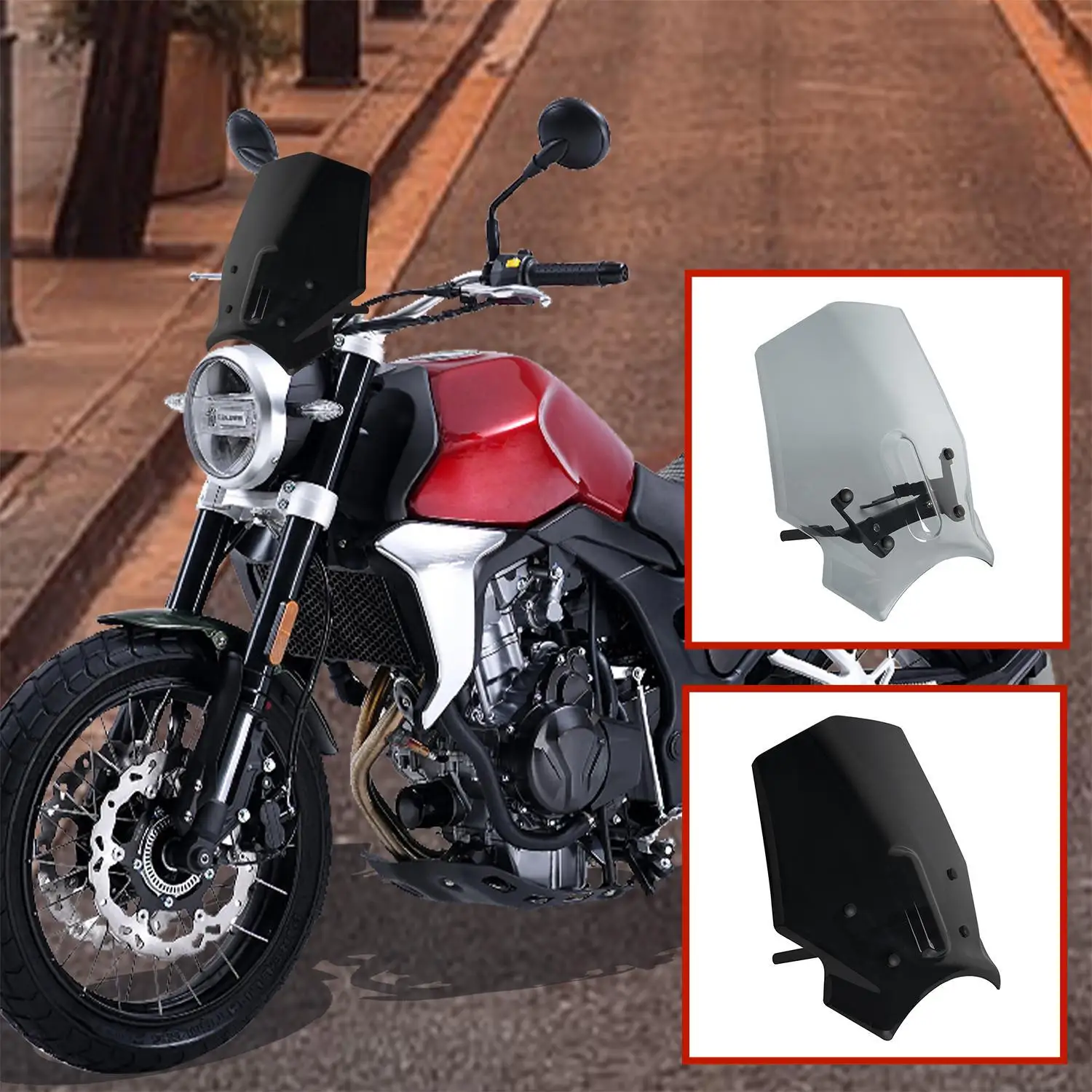Motorcycle-Windshield-Windscreen-Wind-Deflector-Viser-with-Bracket-For ...