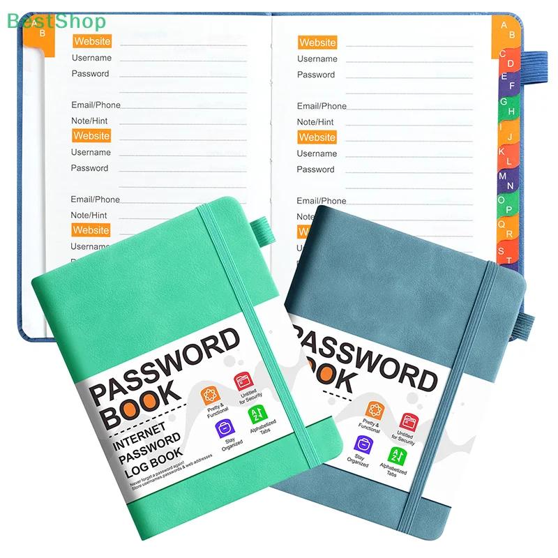 ♥B6 Password Notebook With Color Letter Index Strap Tag, Login Password ...