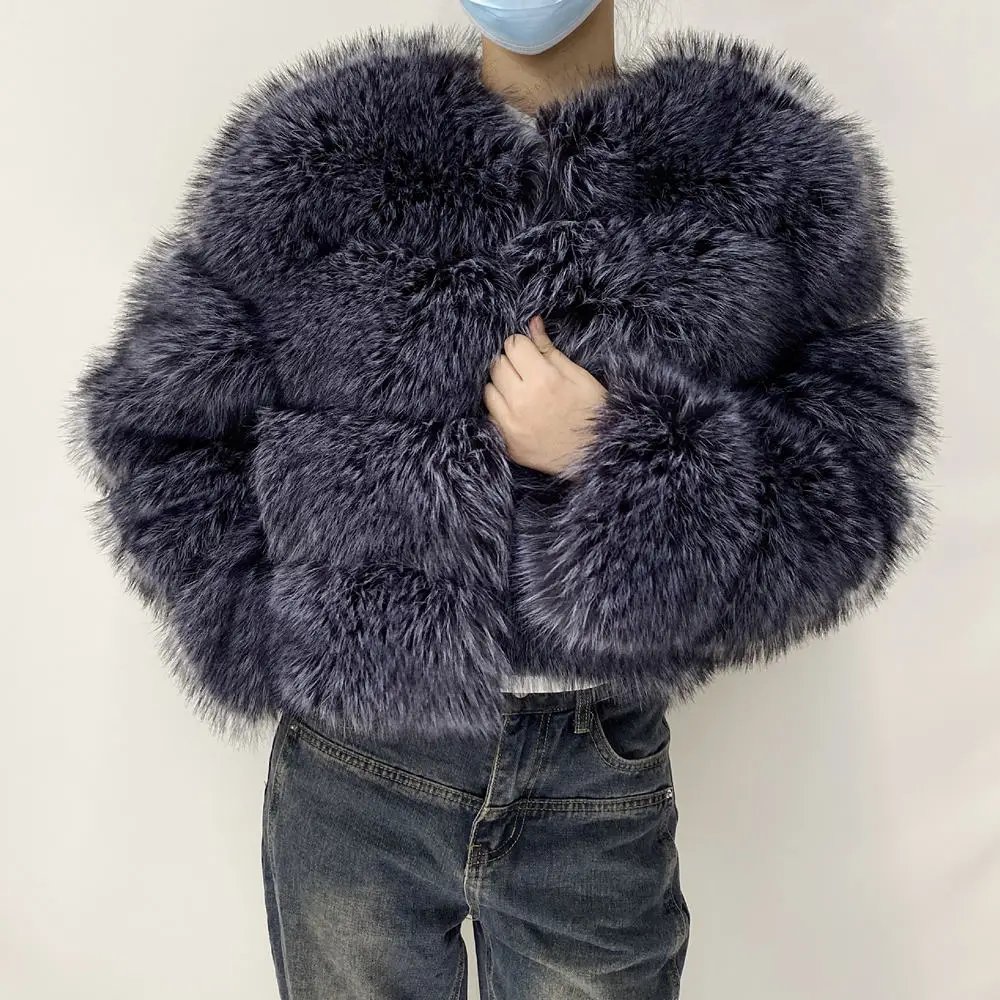 Faux Silver Fox Fur Coat Winter Women Short Warm Thick Fake Fur Coats ...