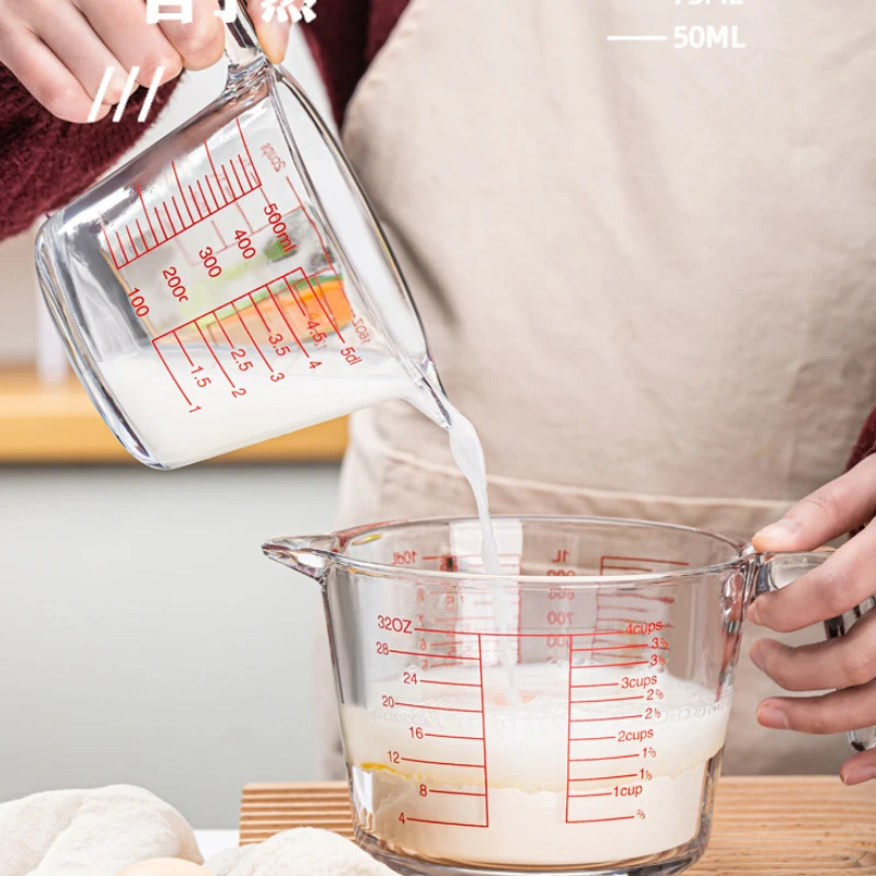 350/500/1000ML Measuring Cup with Handle Glass Graduated Cup Household ...