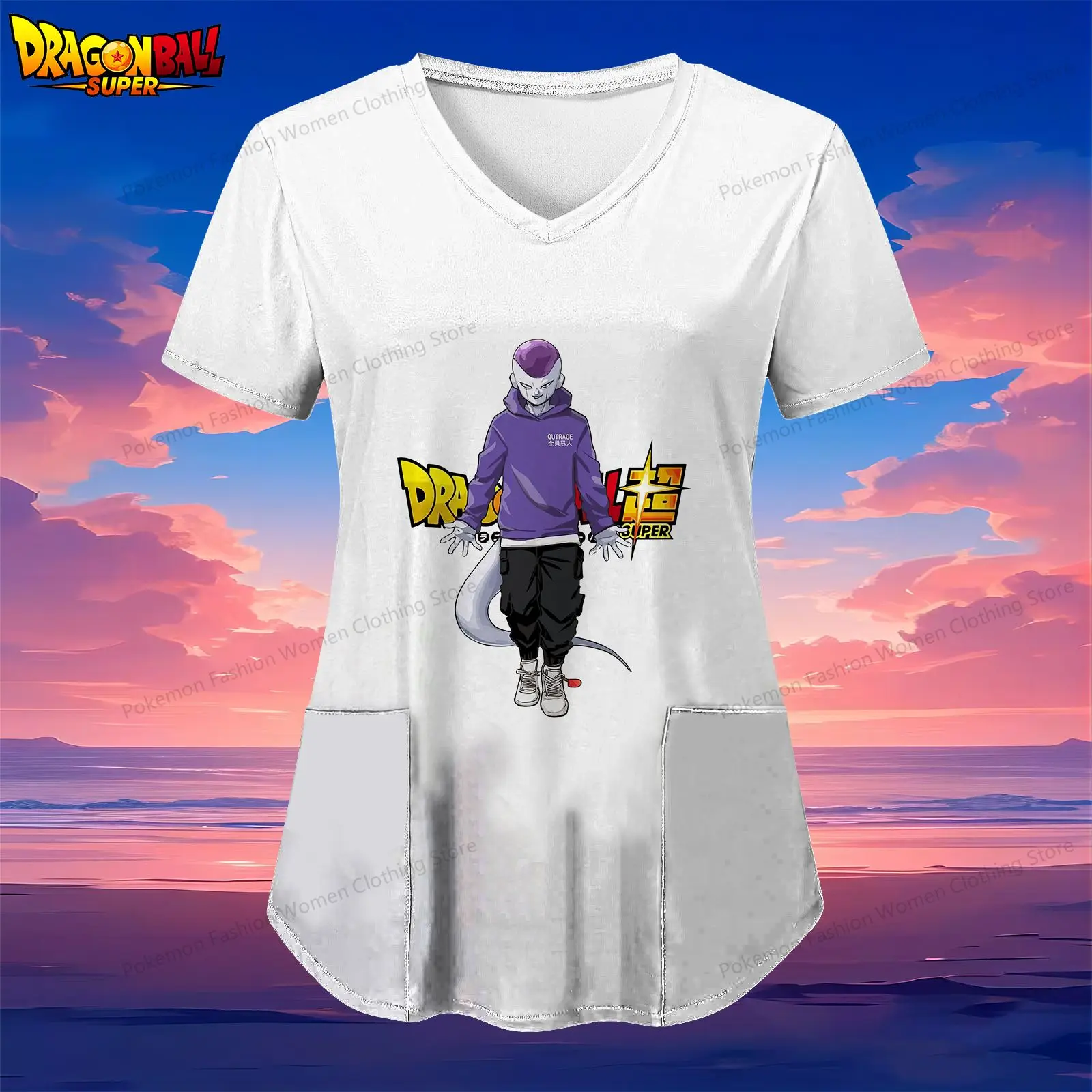 Women-s-V-Neck-Nurse-Uniform-T-Shirt-Kakarotto-Pocket-Dragon-Ball ...