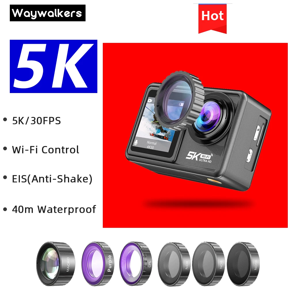 WAYWALKERS-Action-Camera-5K-4K-60FPS-Removable-Filter-Dual-Screen-Video ...