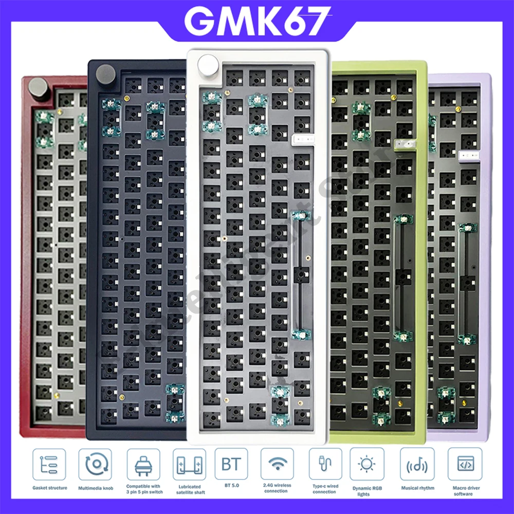 GMK67 핫 스왑 맞춤형 기계식 키보드 키트 개스킷 블루투스 2.4G 무선 RGB 백라이트 키보드, 체리 게이트론 카일 ...