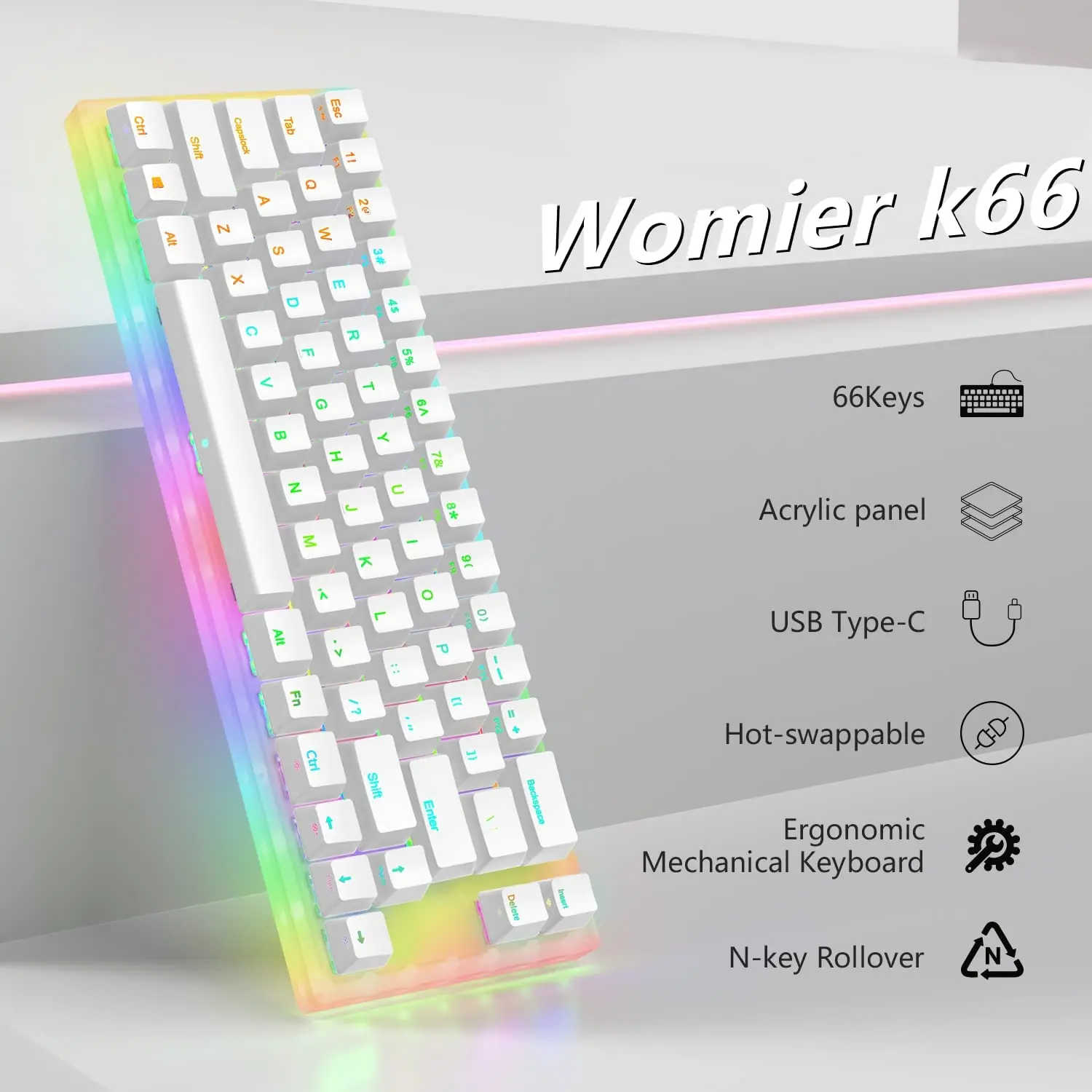 Womier K66 Mechanical Keyboard USB Hotswap RGB Backlit Mini Gaming ...
