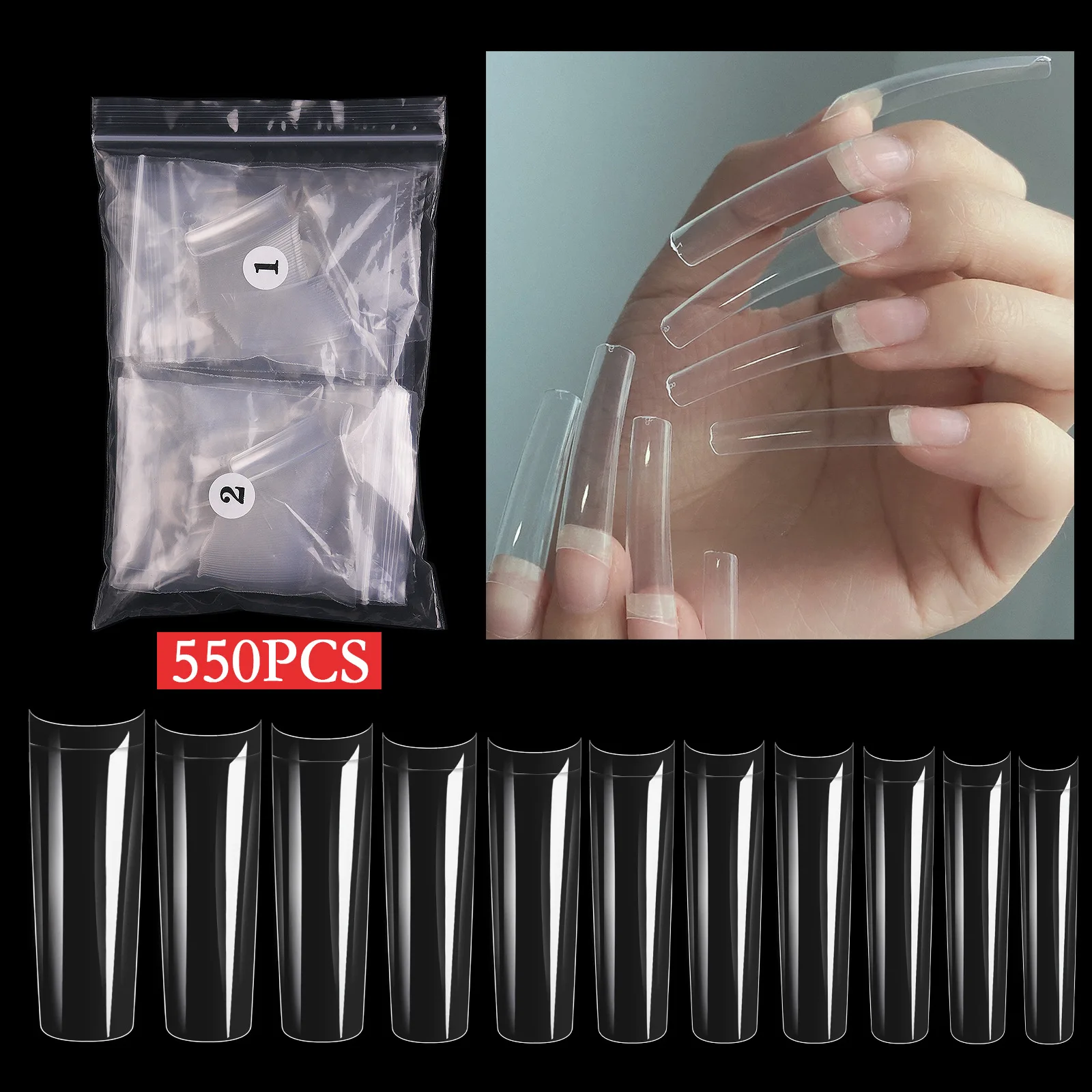 550pcs Xxl Curved Coffin Professional False Nail Tips French Fake Nail ...