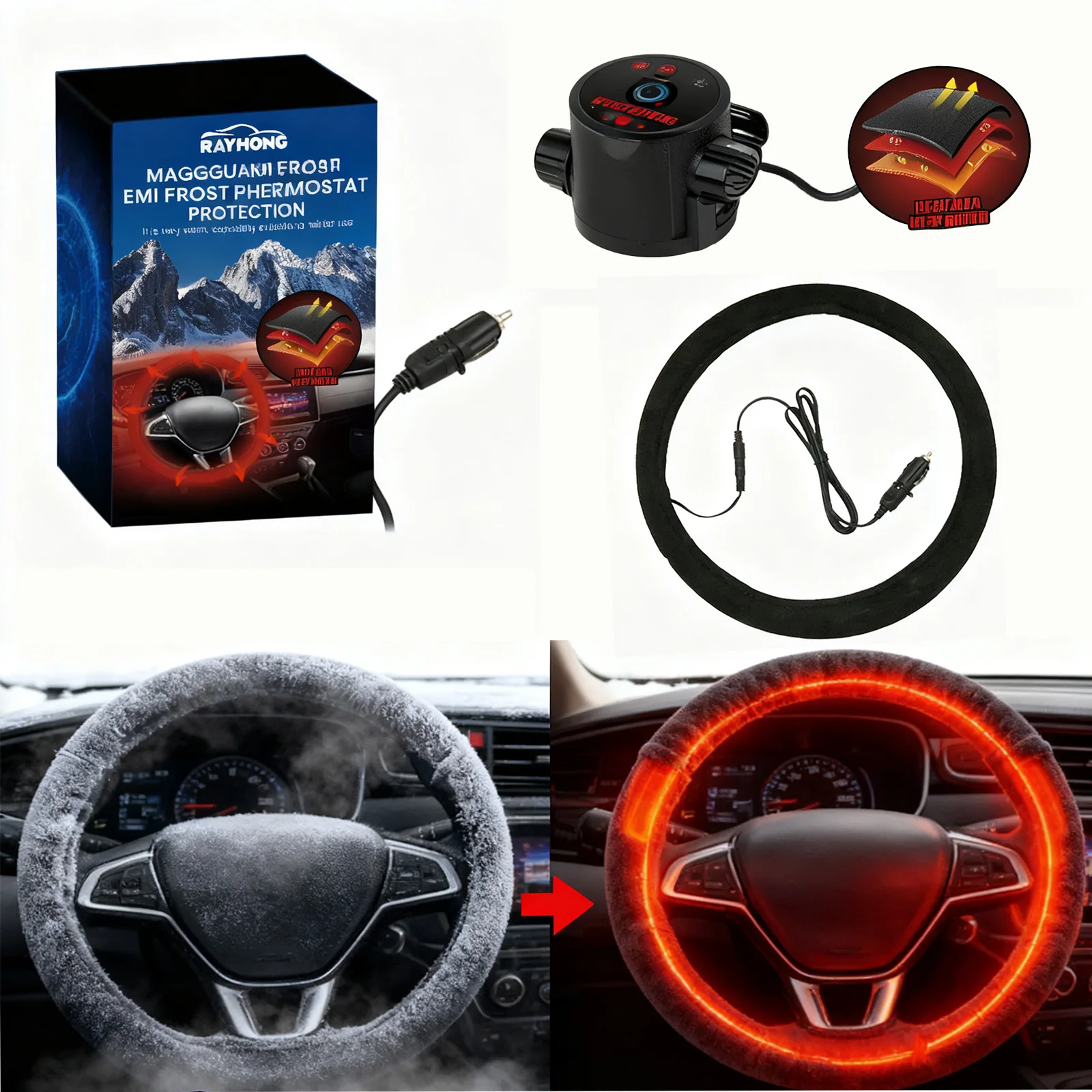 12V Universal Car Steering Wheel Heater Cover Quick Warm in 3 Mins Anti ...