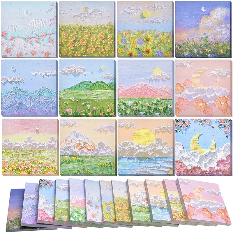 50-80-Sheets-Oil-Painting-Landscape-Sticky-Notes-Adhesive-Memo-Pad-for ...