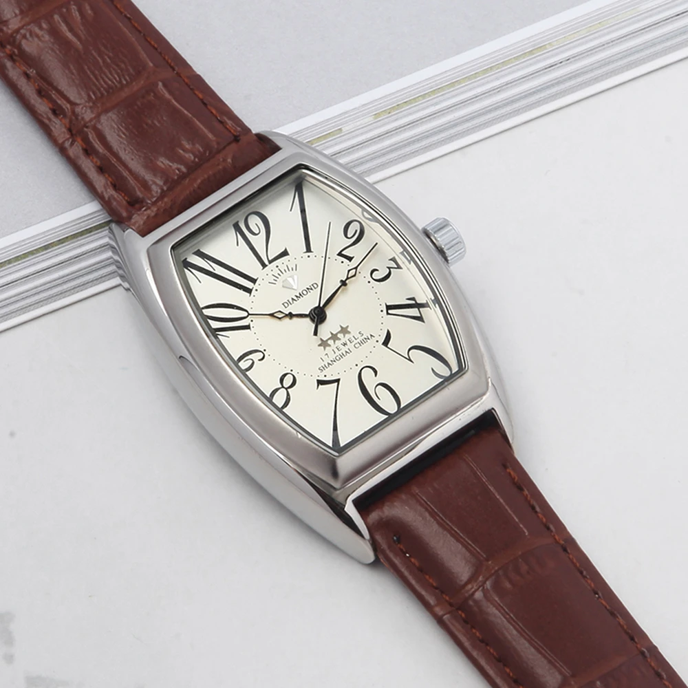Vintage Shanghai Watch Men Hand Wind Mechanical Wristwatches Tonneau ...
