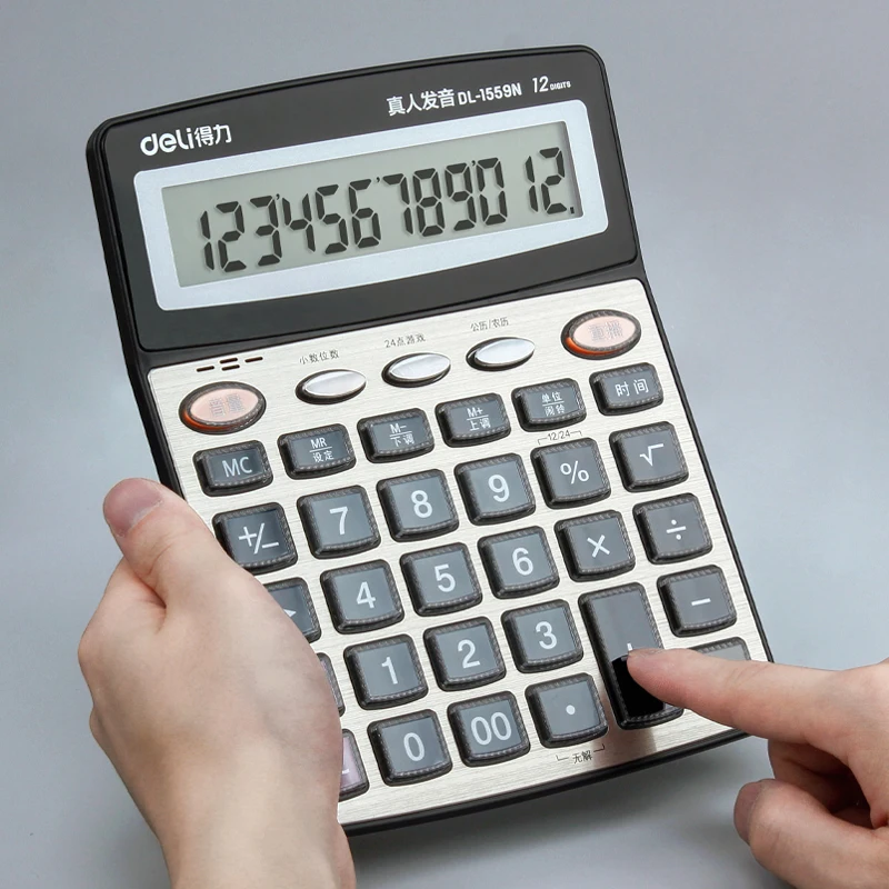 Deli 1559N 12 Digits Large Screen Office Talking Calculator Real Human ...