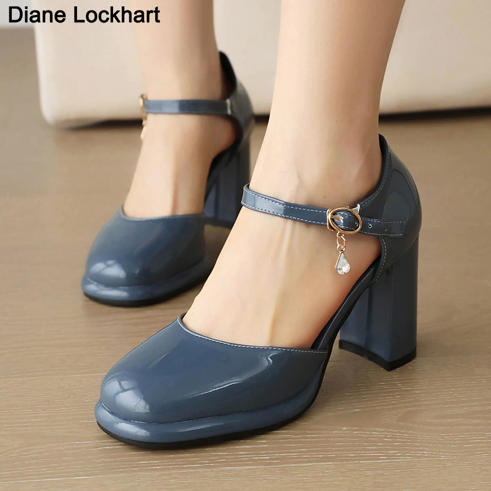 free-shipping-New-Platform-Square-Toe-Lady-Pumps-Blue-Women-Shoes-8cm ...
