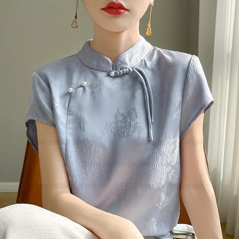Chinese Tradition Top Lady Summer New Qipao Shirt Sexy Jacquard Blouse ...