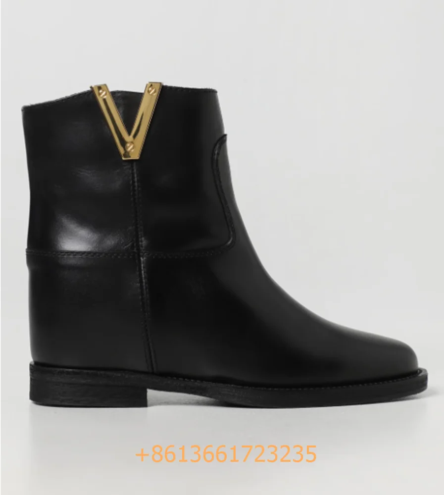 Botas-de-punta-redonda-para-mujer-botines-de-cuero-aut-ntico-con ...